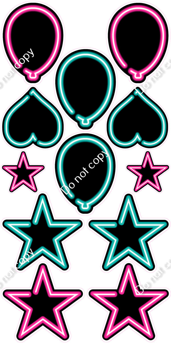 13 pc Hot Pink & Teal NEON Flair Set| Sign Swag USA
