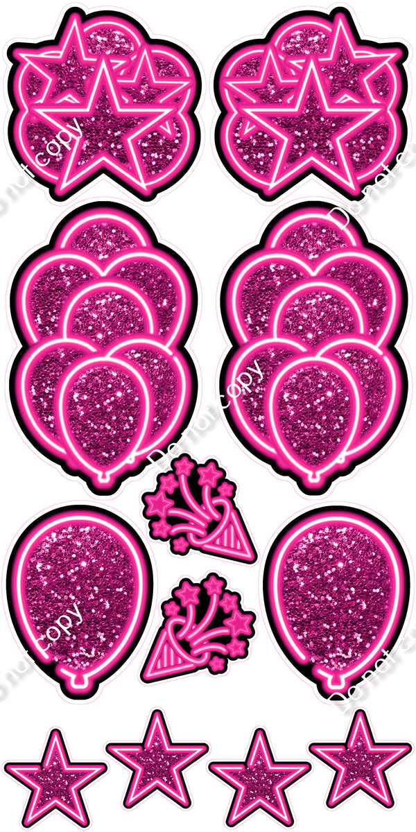 12 pc Hot Pink NEON Flair Set - Sparkle| Sign Swag USA