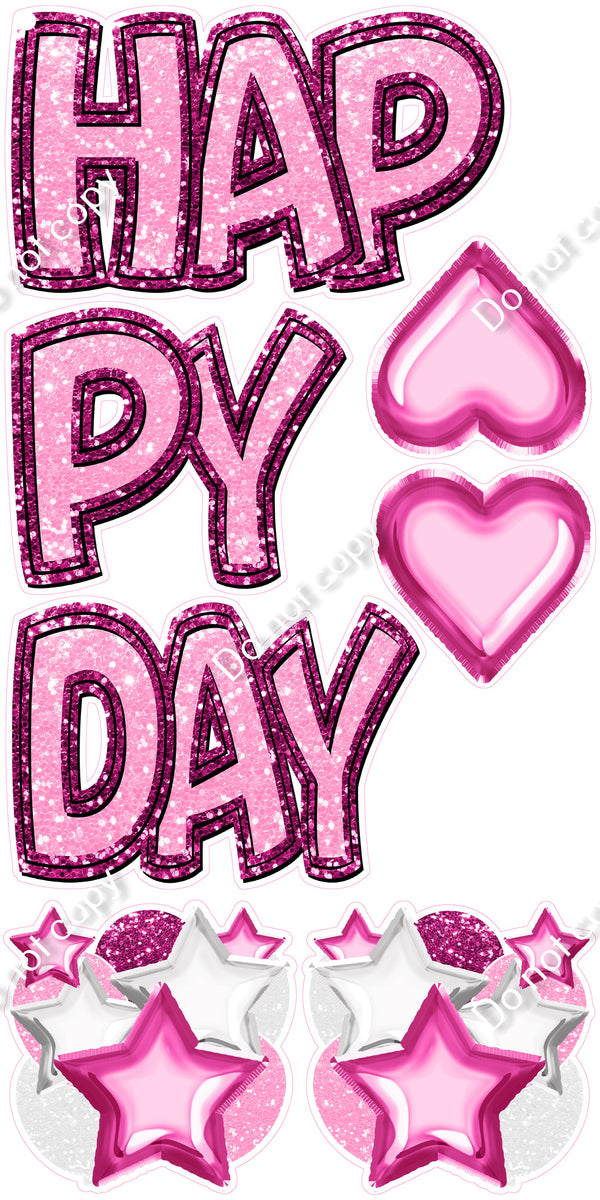 14 pc Hot Pink & Baby Pink Double Line BB Happy Valentine's Set| Sign ...