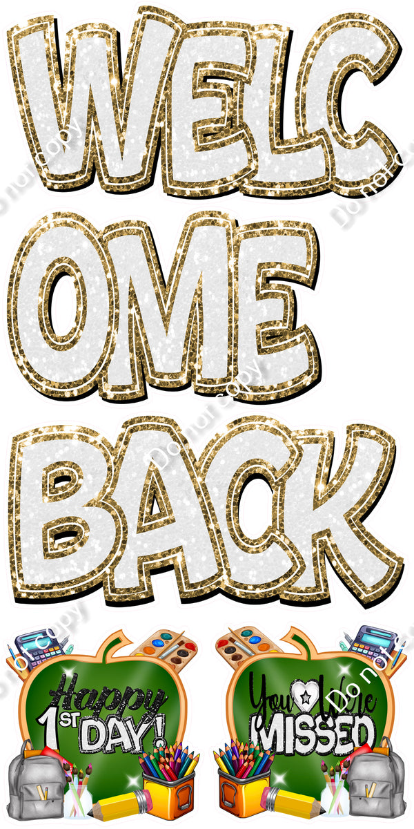 5 pc Sparkle White & Gold Split Welcome Back Set| Sign Swag USA