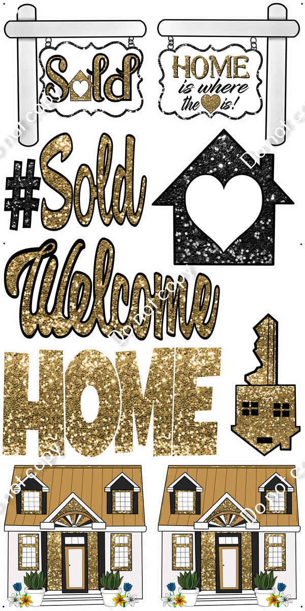 9 pc Gold Realtor Welcome Home Set Theme0806| Sign Swag USA
