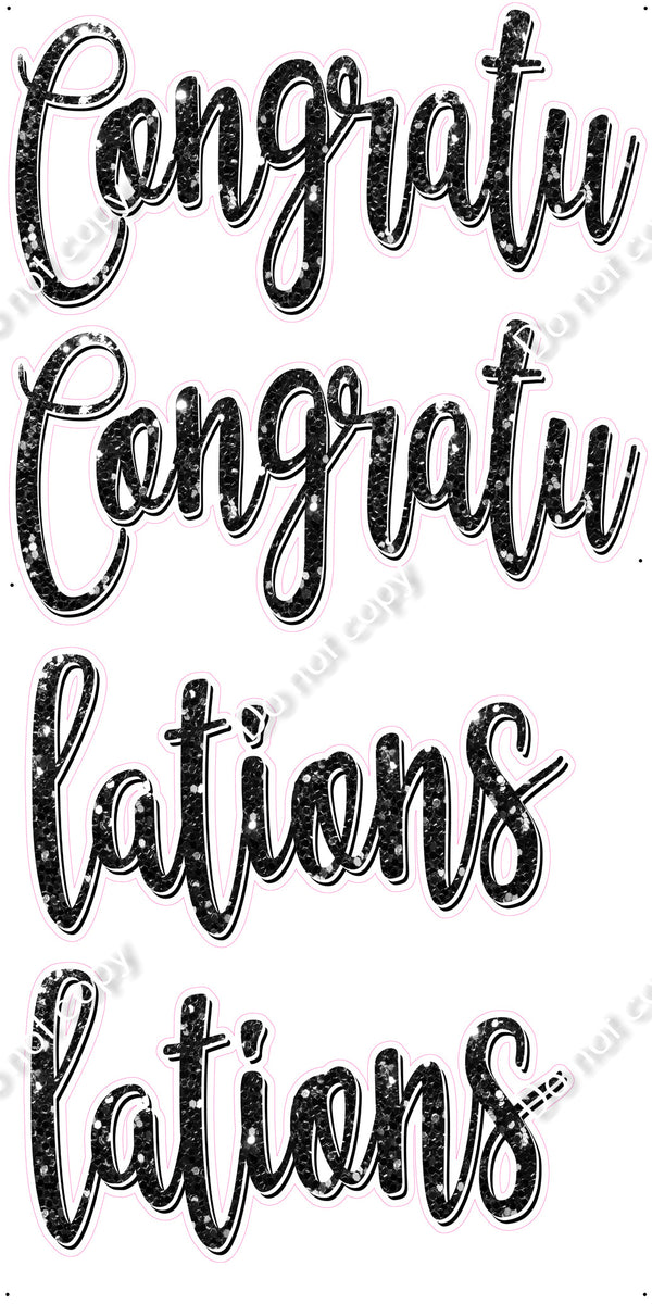 4 pc Black Sparkle - Cursive Split Congratulations| Sign Swag USA