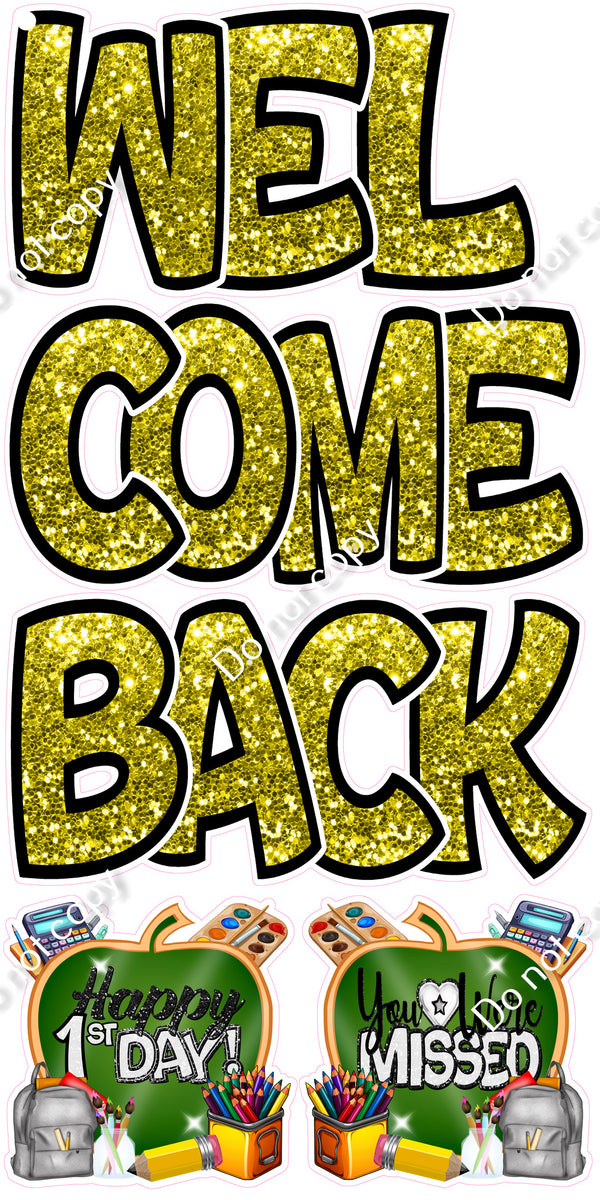 5 pc Sparkle Yellow Split Welcome Back Set| Sign Swag USA