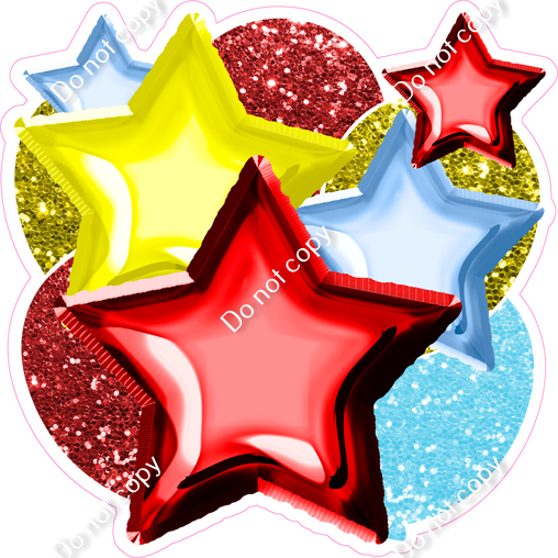 Red, Yellow, & Baby Blue Balloon & Star Bundle| Sign Swag USA