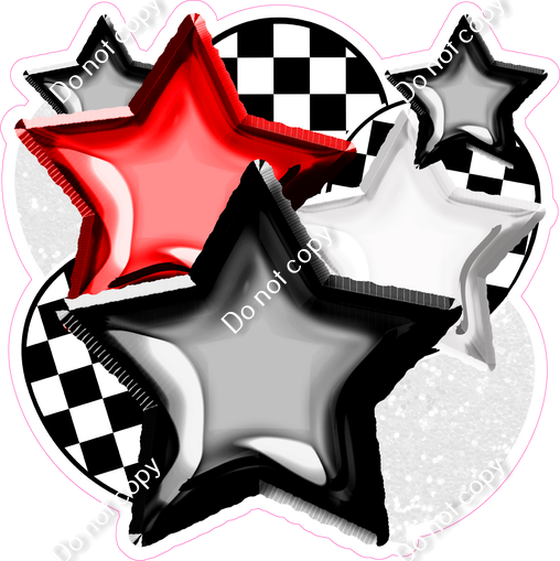 Black, White, Red, Checkered Balloon & Star Bundle| Sign Swag USA