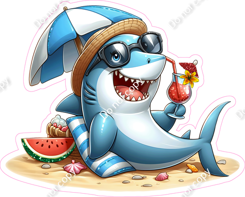 Shark Shark Laying on the Beach with a Drink| Sign Swag USA