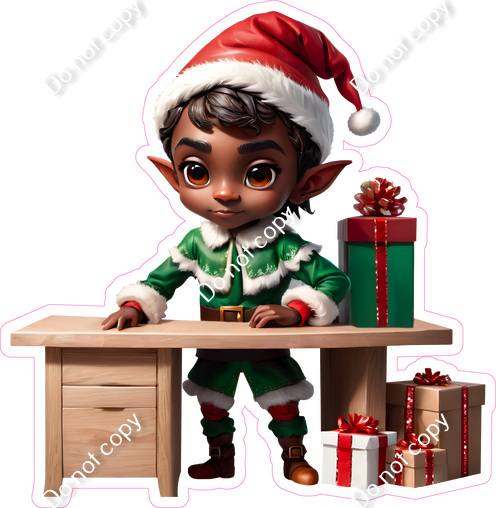 Dark Skin Tone Boy Elf at Work Bench| Sign Swag USA
