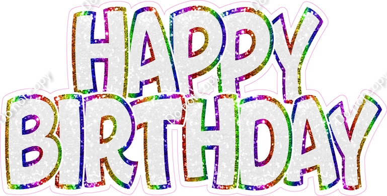 Sparkle - White & Rainbow BB Happy Birthday| Sign Swag USA