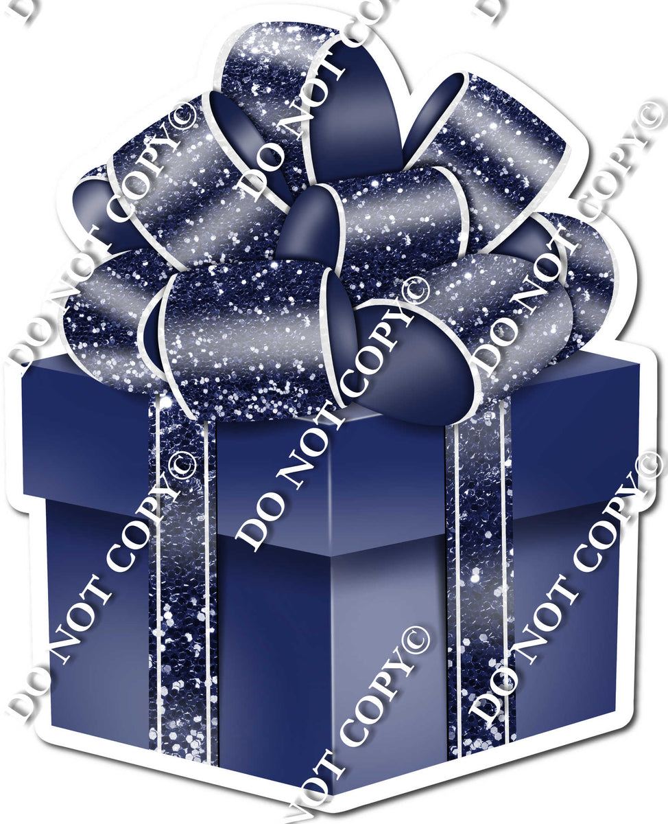 Sparkle - Navy Blue Box & Navy Blue Ribbon Present - Style 2| Sign Swag USA