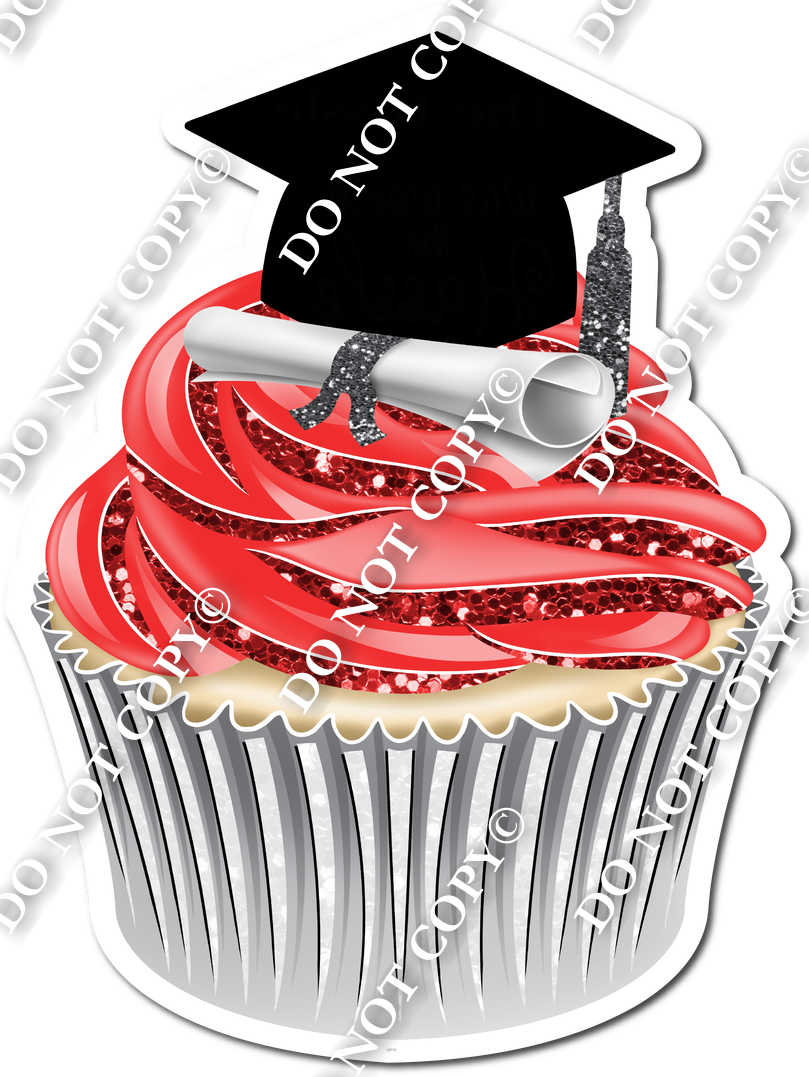 Red - Blank Graduation Cap Cupcake| Sign Swag USA