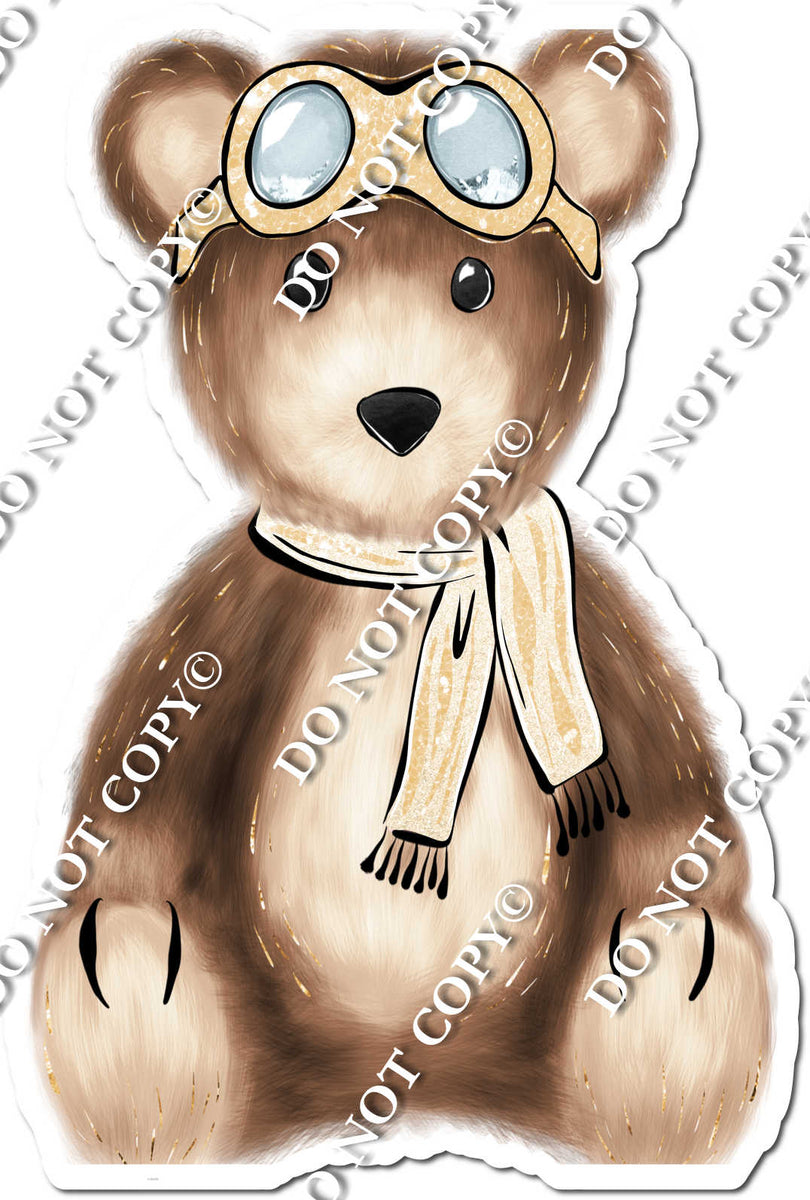 Teddy Bear Wearing Champagne Aviator Goggles| Sign Swag USA