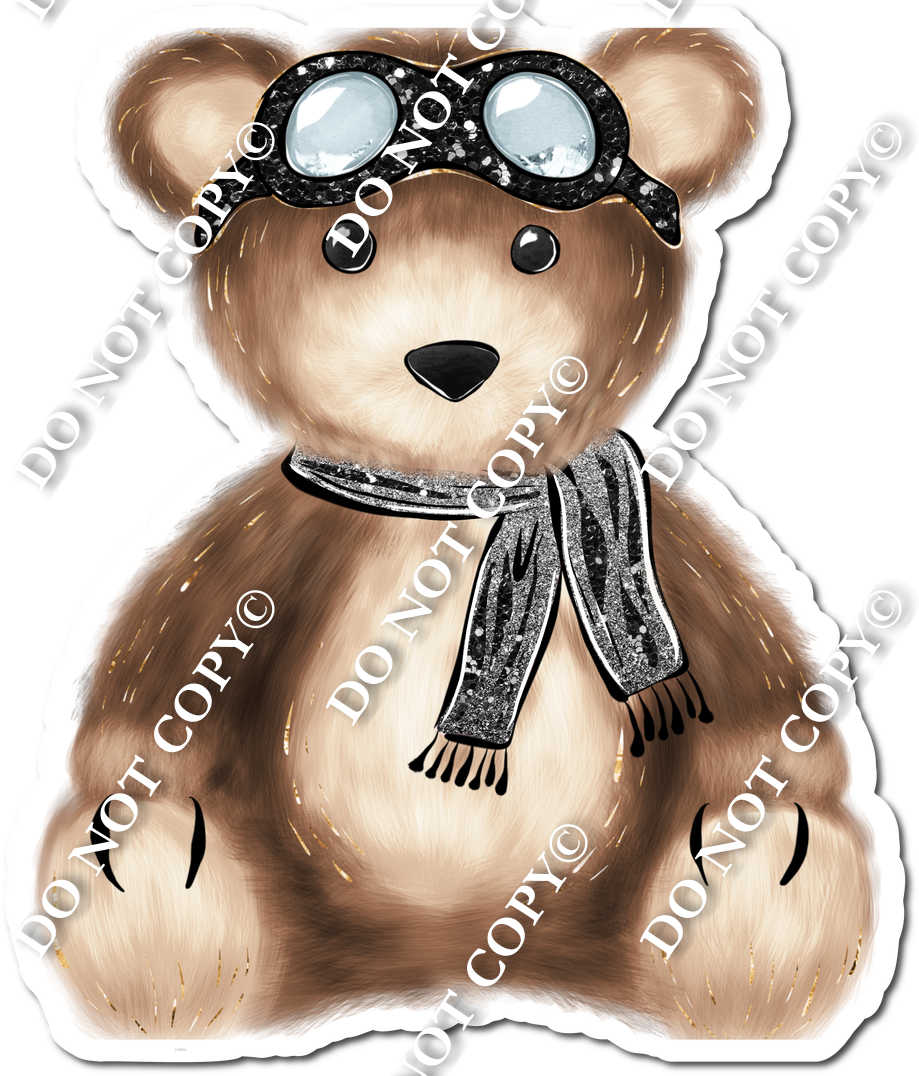 Teddy Bear Wearing Black Aviator Goggles| Sign Swag USA