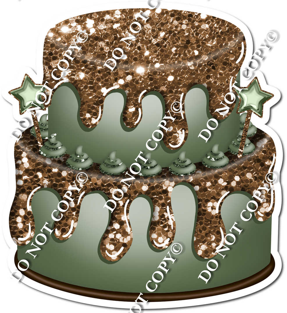 2 Tier Sage Cake & Dollops, Chocolate Drip| Sign Swag USA