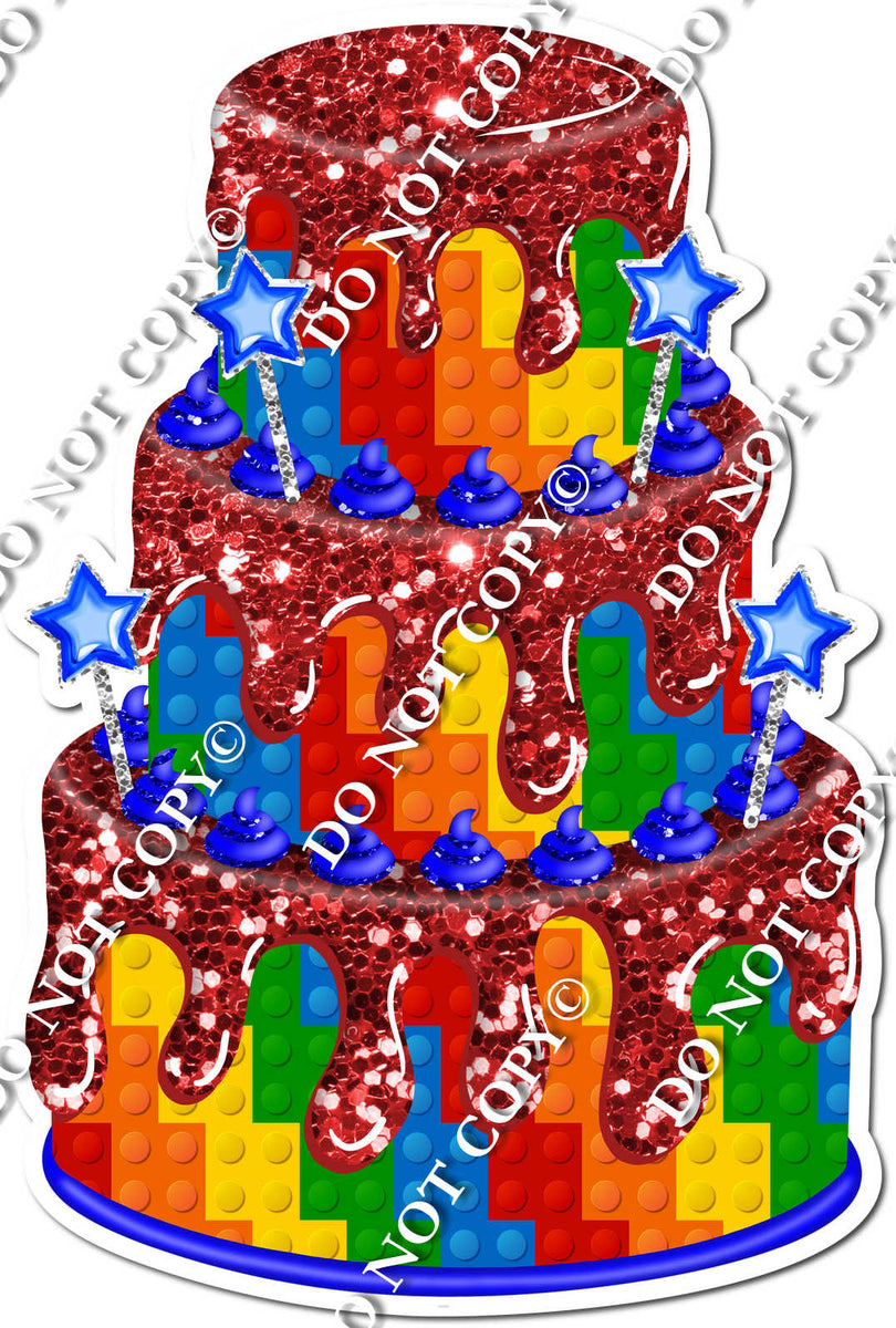 Building Blocks Cake, Blue Dollops, Red Drip| Sign Swag USA