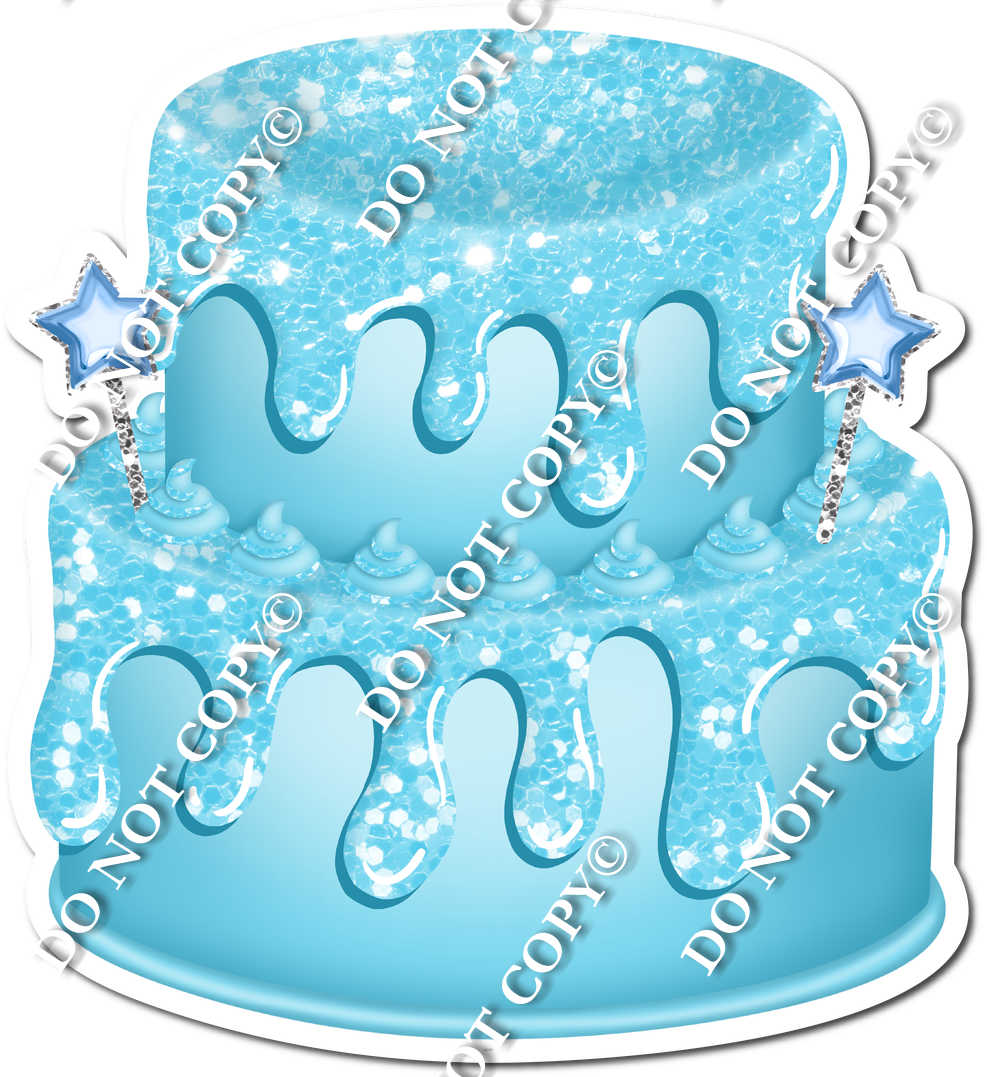 2 Tier Baby Blue Cake, Baby Blue Dollops & Drip| Sign Swag USA