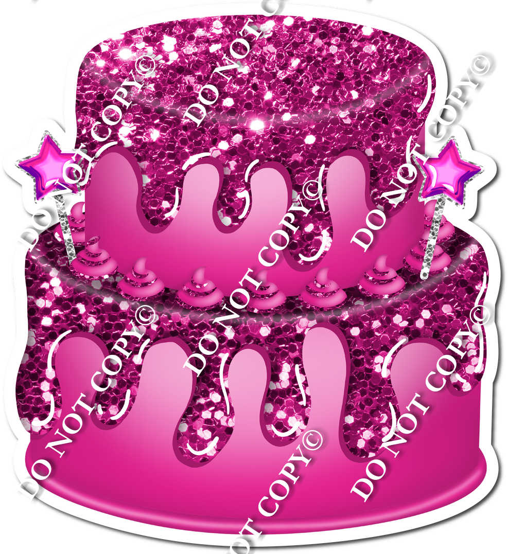 2 Tier Hot Pink Cake, Hot Pink Dollops & Drip| Sign Swag USA