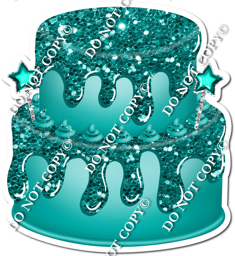 2 Tier Teal Cake, Teal Dollops & Drip| Sign Swag USA