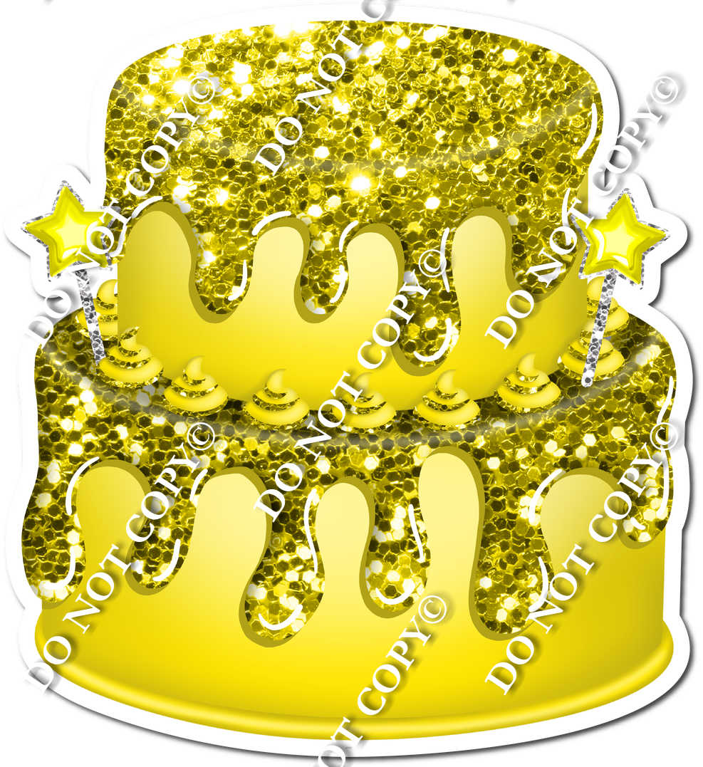 2 Tier Yellow Cake, Yellow Dollops & Drip| Sign Swag USA