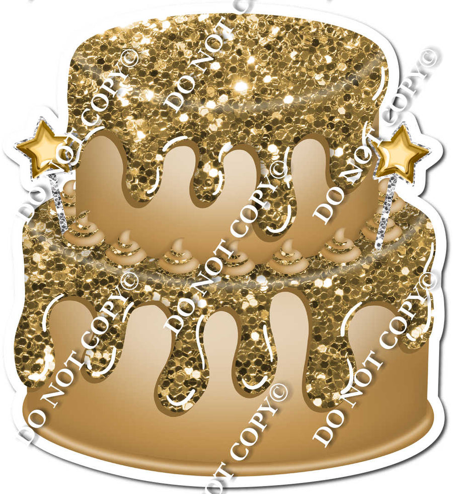2 Tier Gold Cake, Gold Dollops & Drip| Sign Swag USA