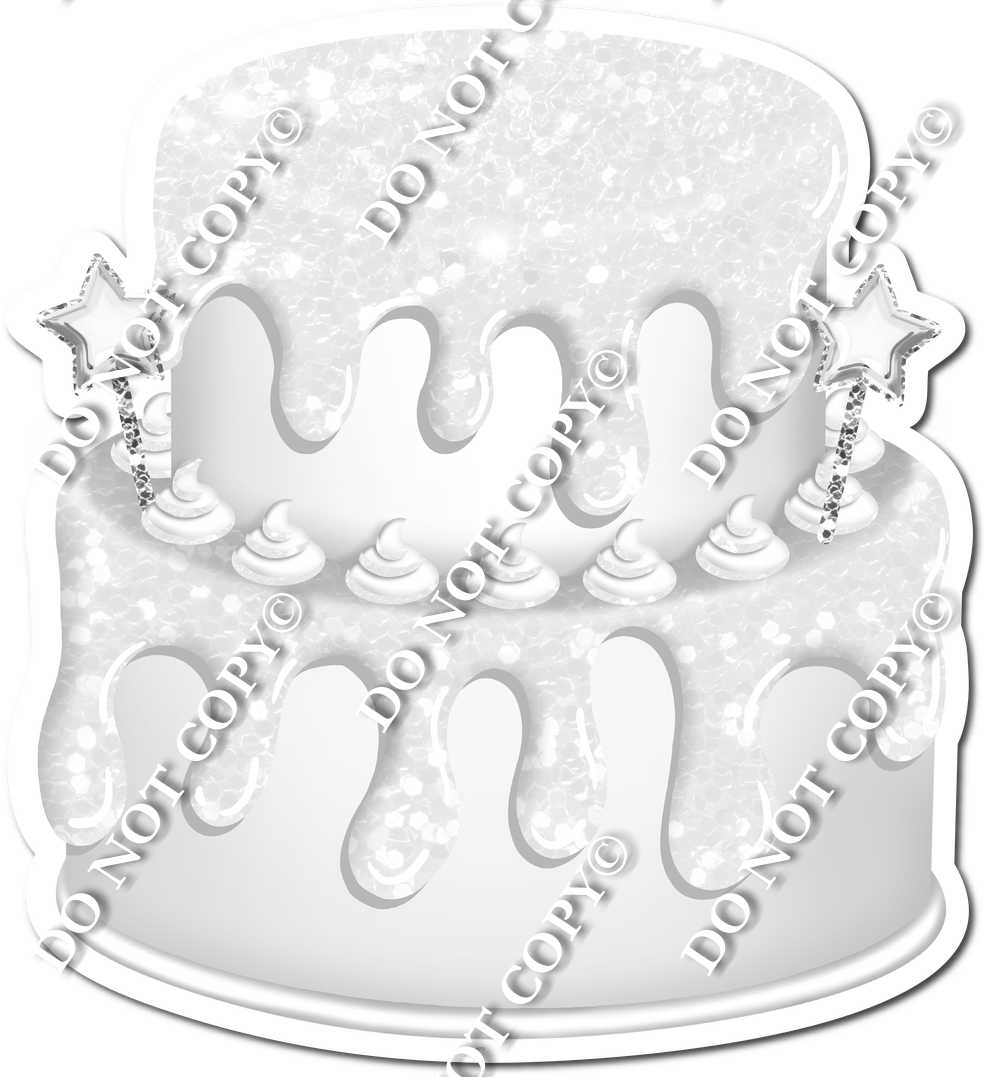 2 Tier White Cake, White Dollops & Drip| Sign Swag USA