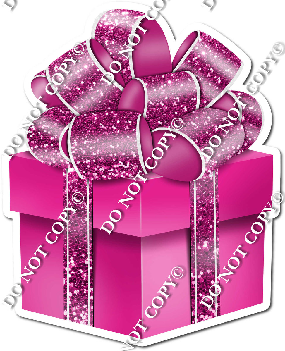 Hot Pink Box & Hot Pink Sparkle Ribbon Small Present w/ Variant| Sign ...