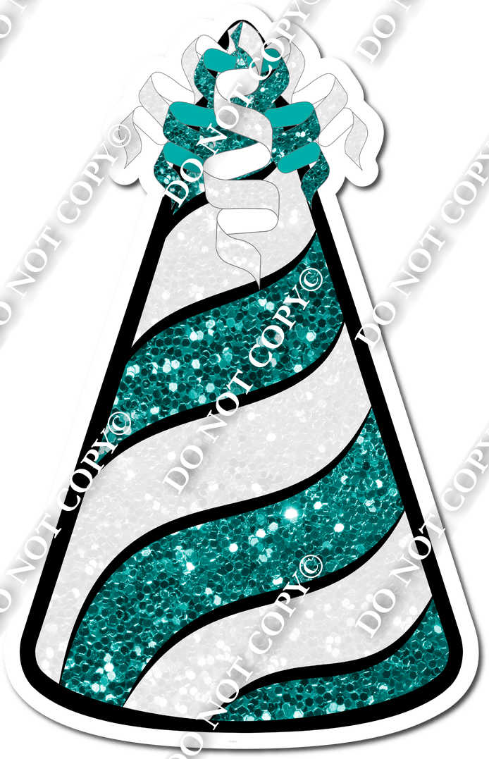 Teal & White Sparkle Party Hat w/ Variant| Sign Swag USA