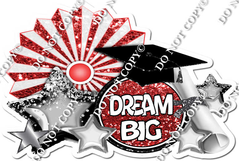 White & Red Sparkle Dream Big Statement With Fan & Grad Cap w/ Variant ...