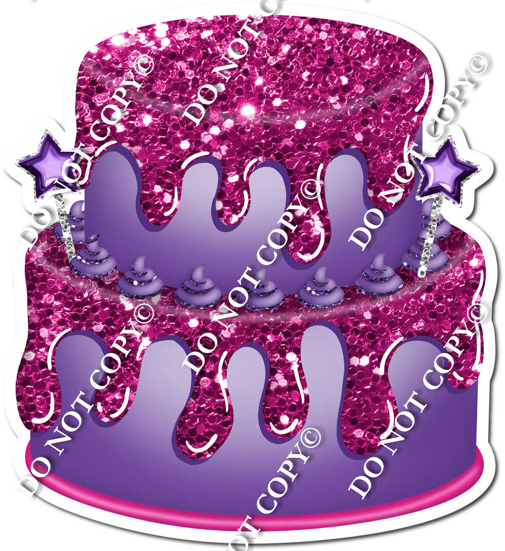 2 Tier Purple Cake & Dollops, Hot Pink Drip| Sign Swag USA