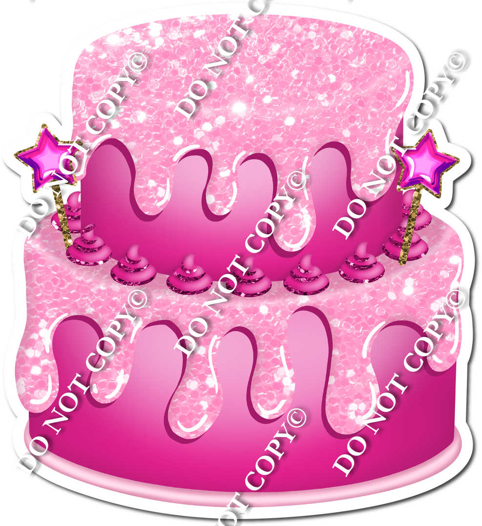 2 Tier Hot Pink Cake & Dollops, Baby Pink Drip| Sign Swag USA