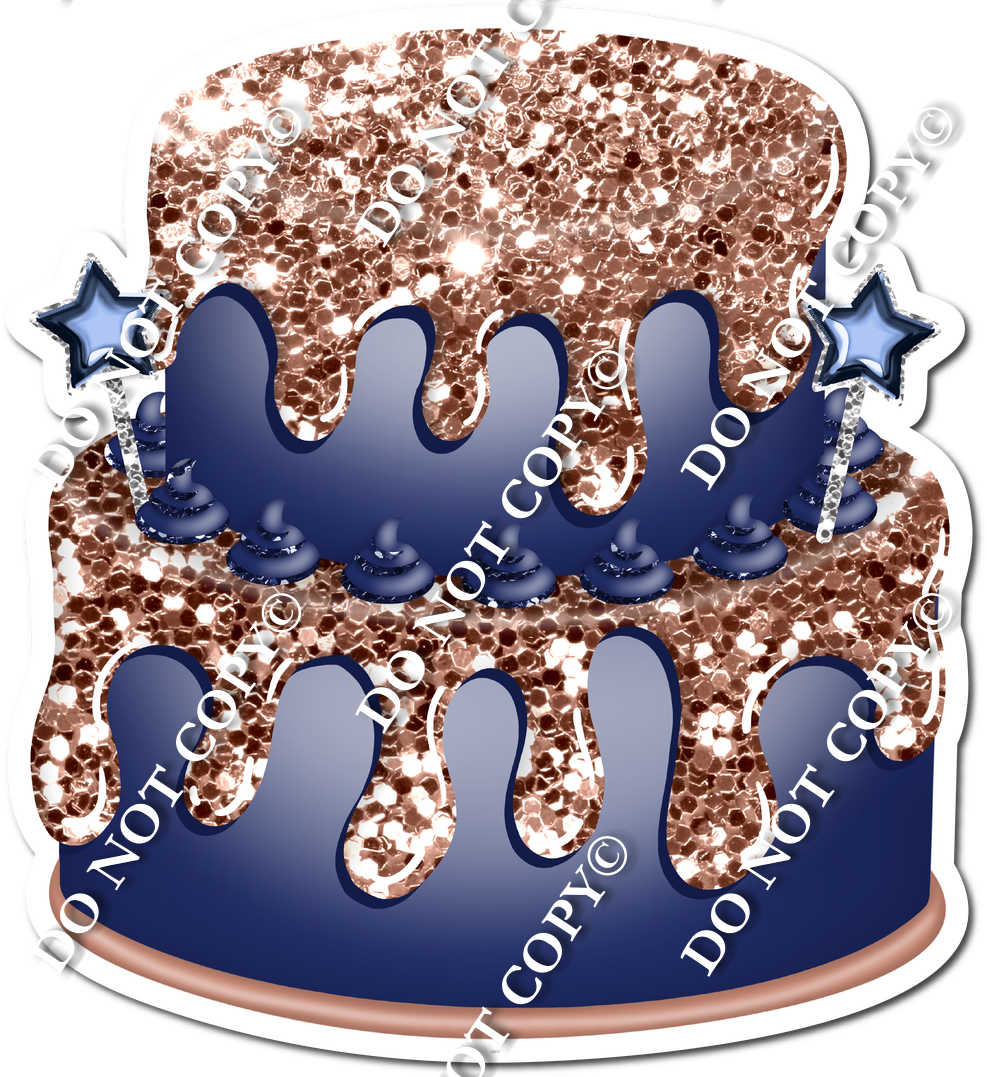 2 Tier Navy Blue Cake & Dollops, Rose Gold Drip| Sign Swag USA