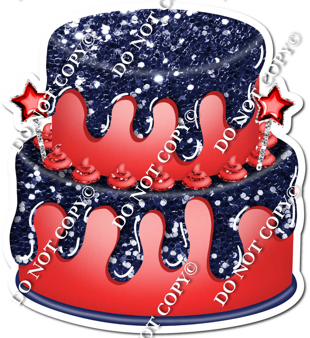 2 Tier Red Cake & Dollops, Navy Blue Drip| Sign Swag USA