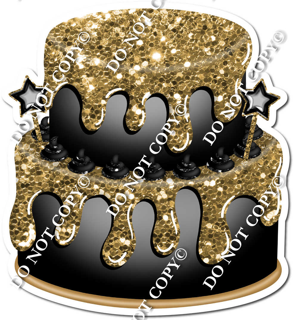 2 Tier Black Cake & Dollops, Gold Drip| Sign Swag USA