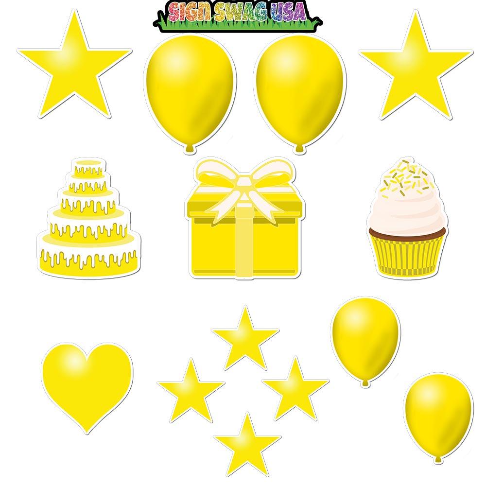 Flat Yellow HBD Flair Package Yard Signs| Sign Swag USA