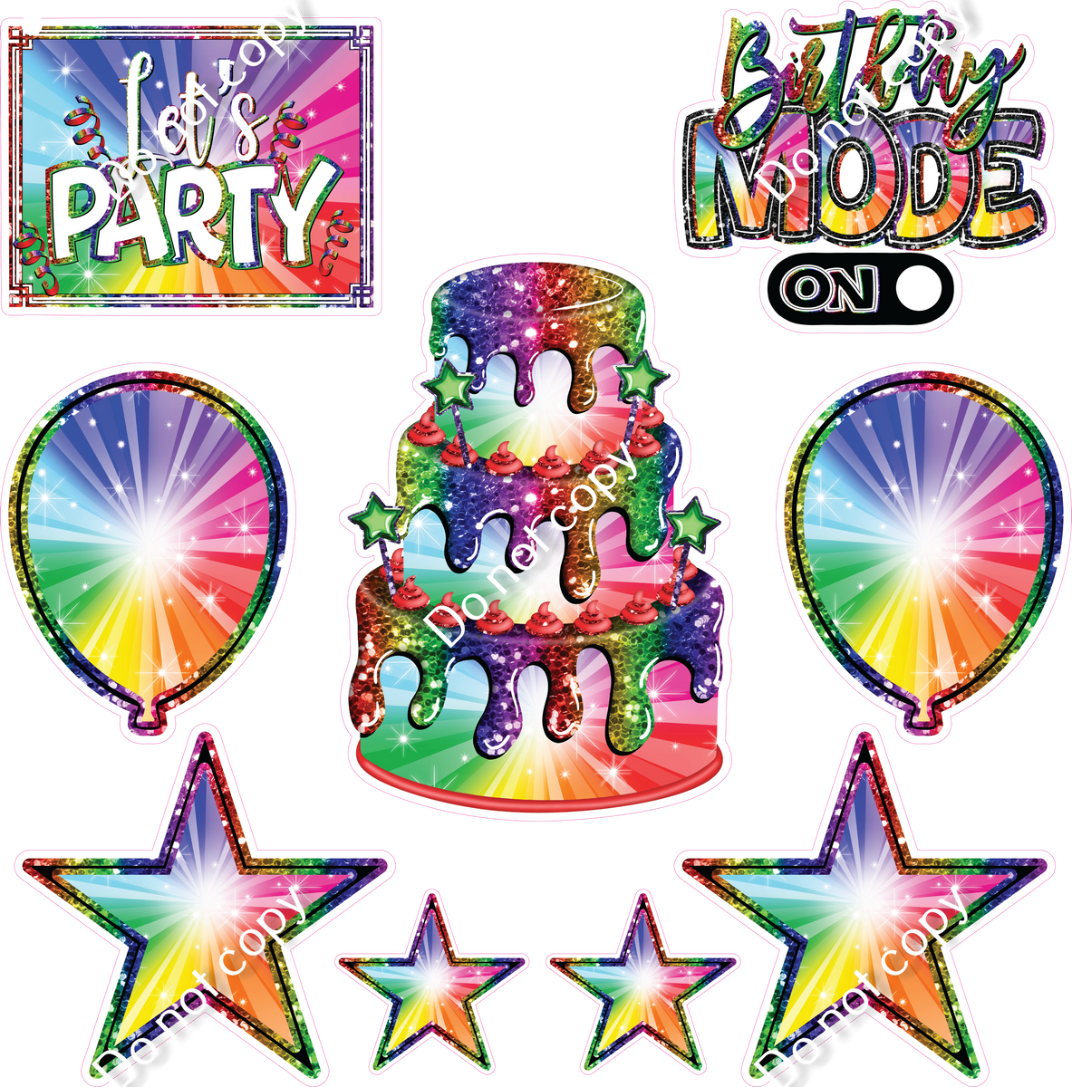 9 pc Rainbow Burst Birthday Flair Set Flair-hbd0801| Sign Swag USA