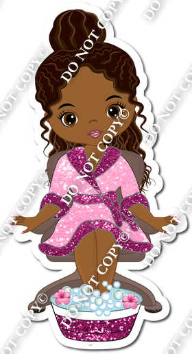 Spa - Pedicure - Dark Skin Tone - Pink Robe| Sign Swag USA