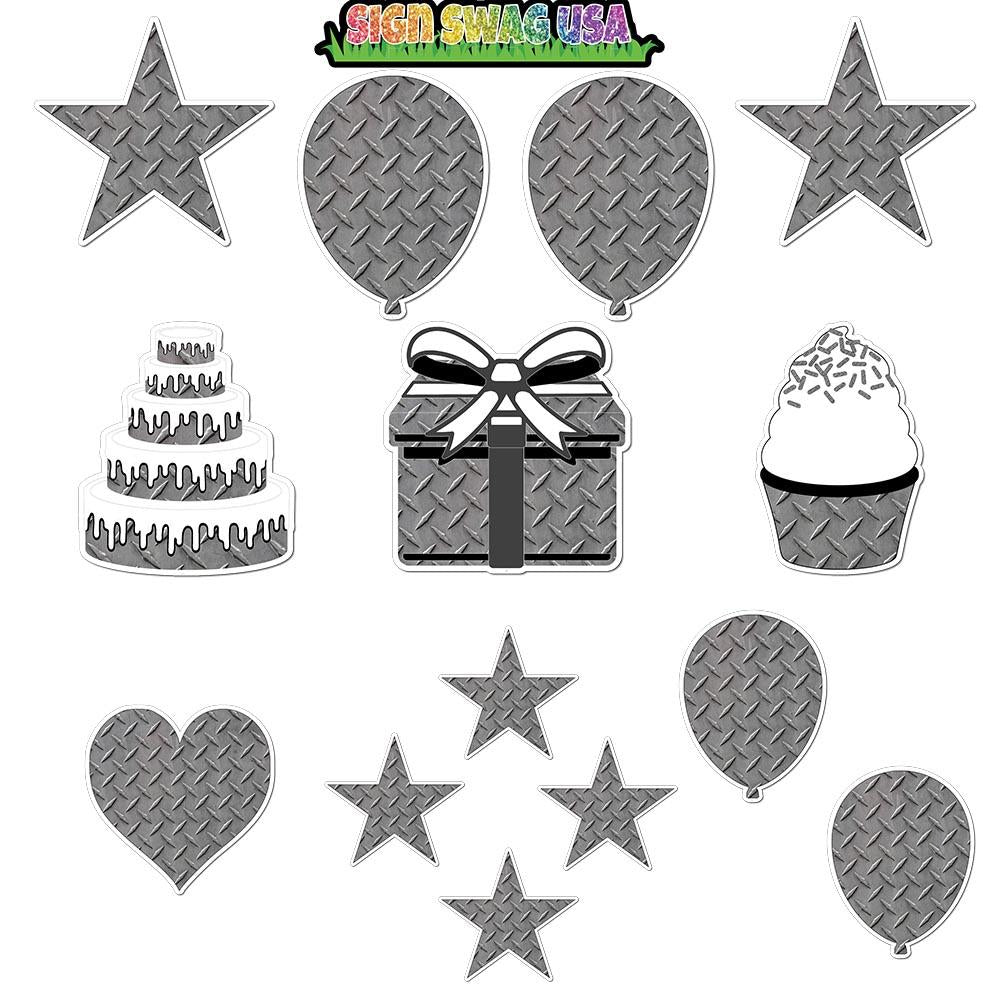 Diamond Plate HBD Flair Package Yard Signs| Sign Swag USA