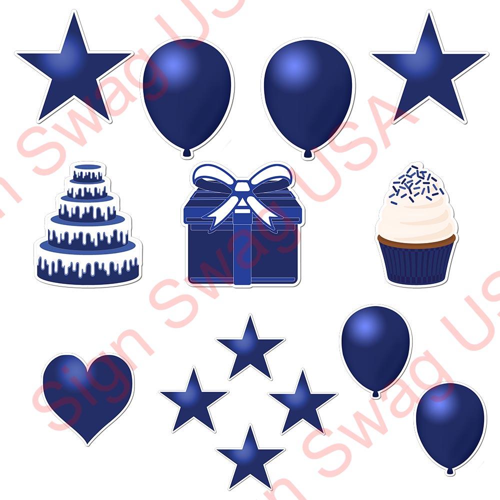 Flat Navy Blue HBD Flair Package Yard Signs| Sign Swag USA
