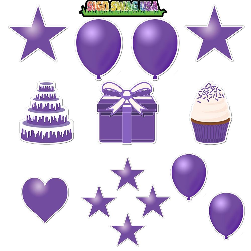 Flat Purple HBD Flair Package Yard Signs| Sign Swag USA