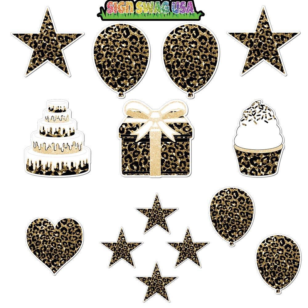 Gold Leopard HBD Flair Package Yard Signs| Sign Swag USA