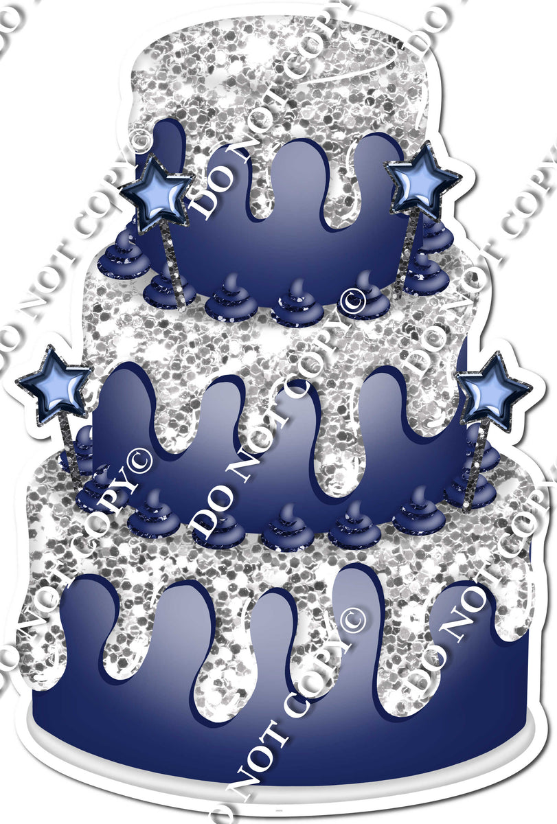 Navy Blue Cake & Dollops, Light Silver Drip| Sign Swag USA
