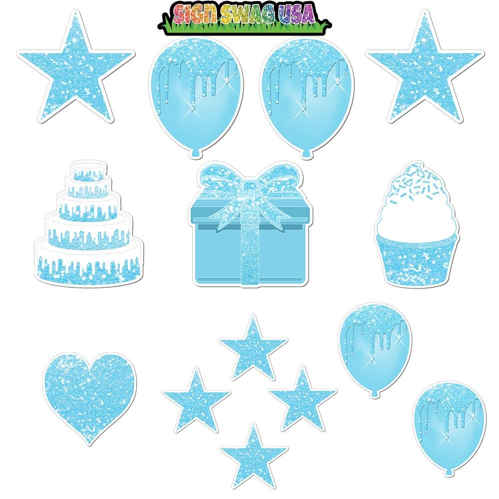 Baby Blue Sparkle HBD Flair Package Yard Signs| Sign Swag USA
