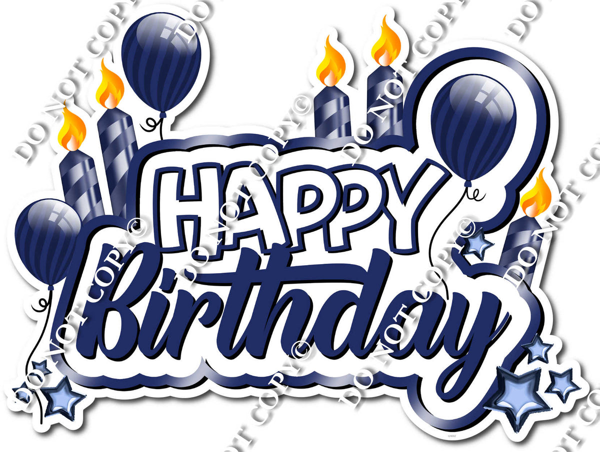 Flat Navy Blue - Happy Birthday Cake Toppers w/ Variants| Sign Swag USA