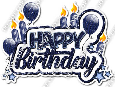 Sparkle Navy Blue - Happy Birthday Cake Toppers| Sign Swag USA