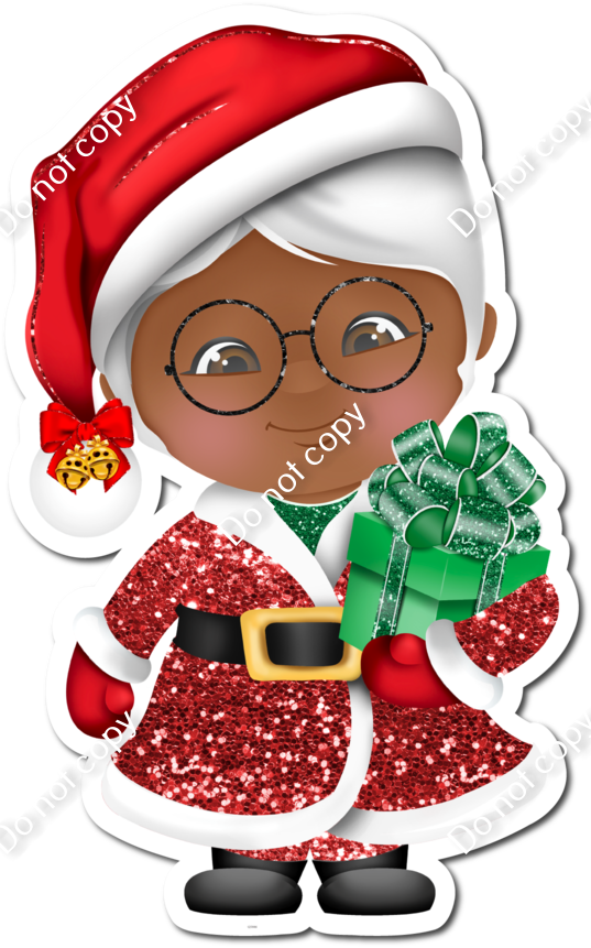 Dark Skin Tone - Mrs. Claus - Holding Green Present w/ Variants| Sign ...