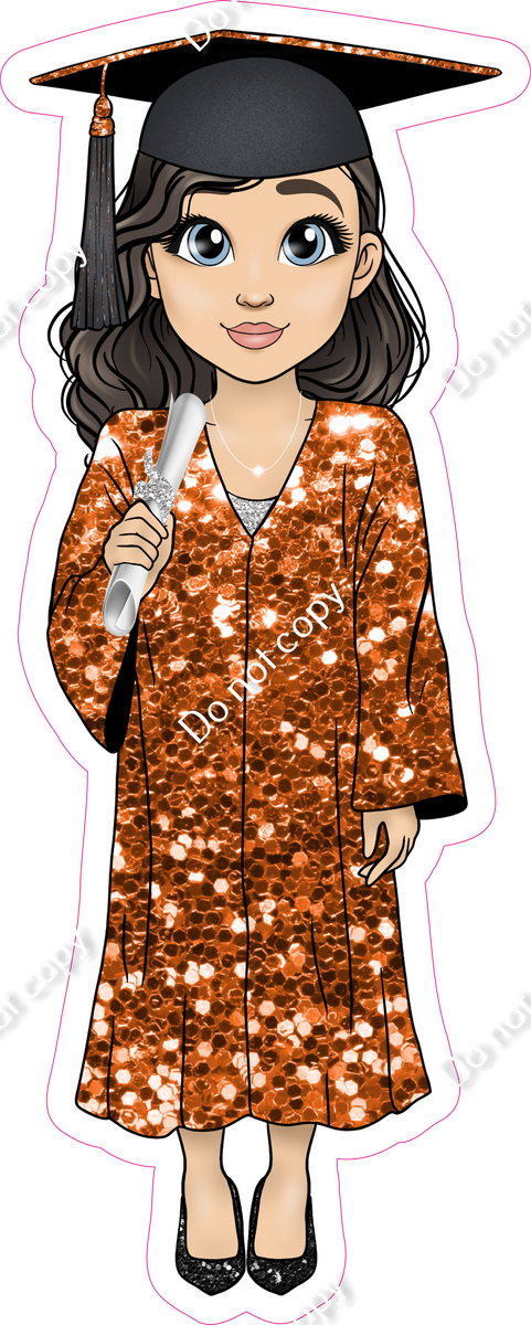 Orange Sparkle - Graduation Girl - Light Skin Tone - Brown Hair w/ Var ...