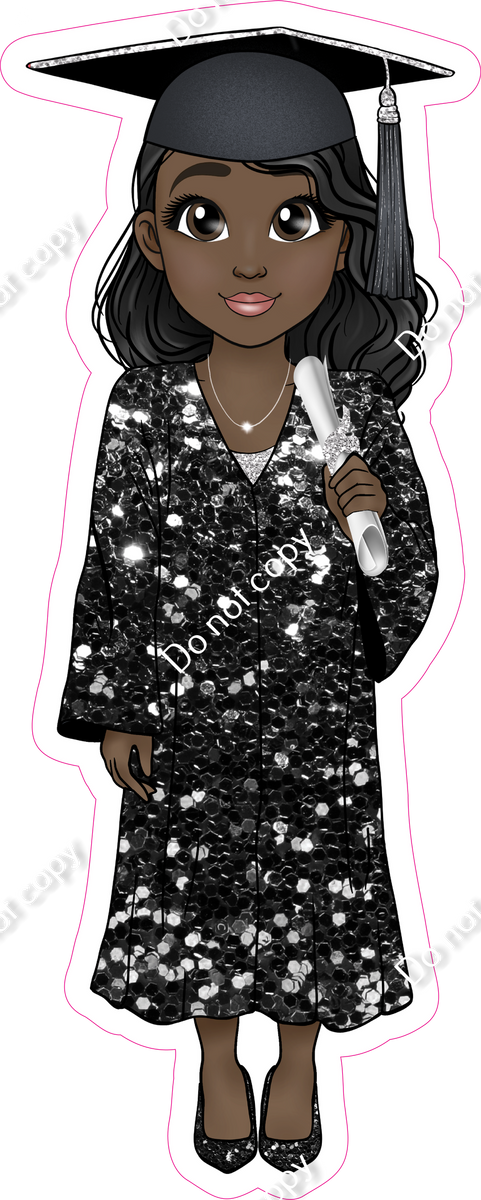 Black Sparkle - Graduation Girl - Dark Skin Tone - w/ Variants| Sign ...