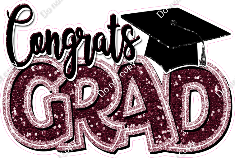 Burgundy - Sparkle - Congrats Grad Statement w/ Variants| Sign Swag USA