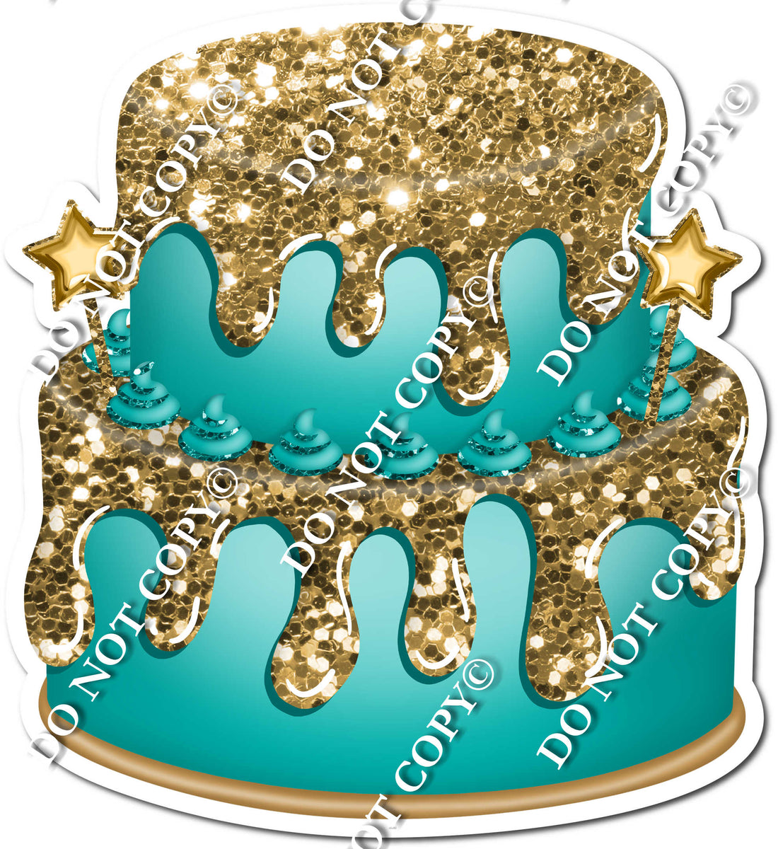 2 Tier Teal Cake with Gold Dollops| Sign Swag USA
