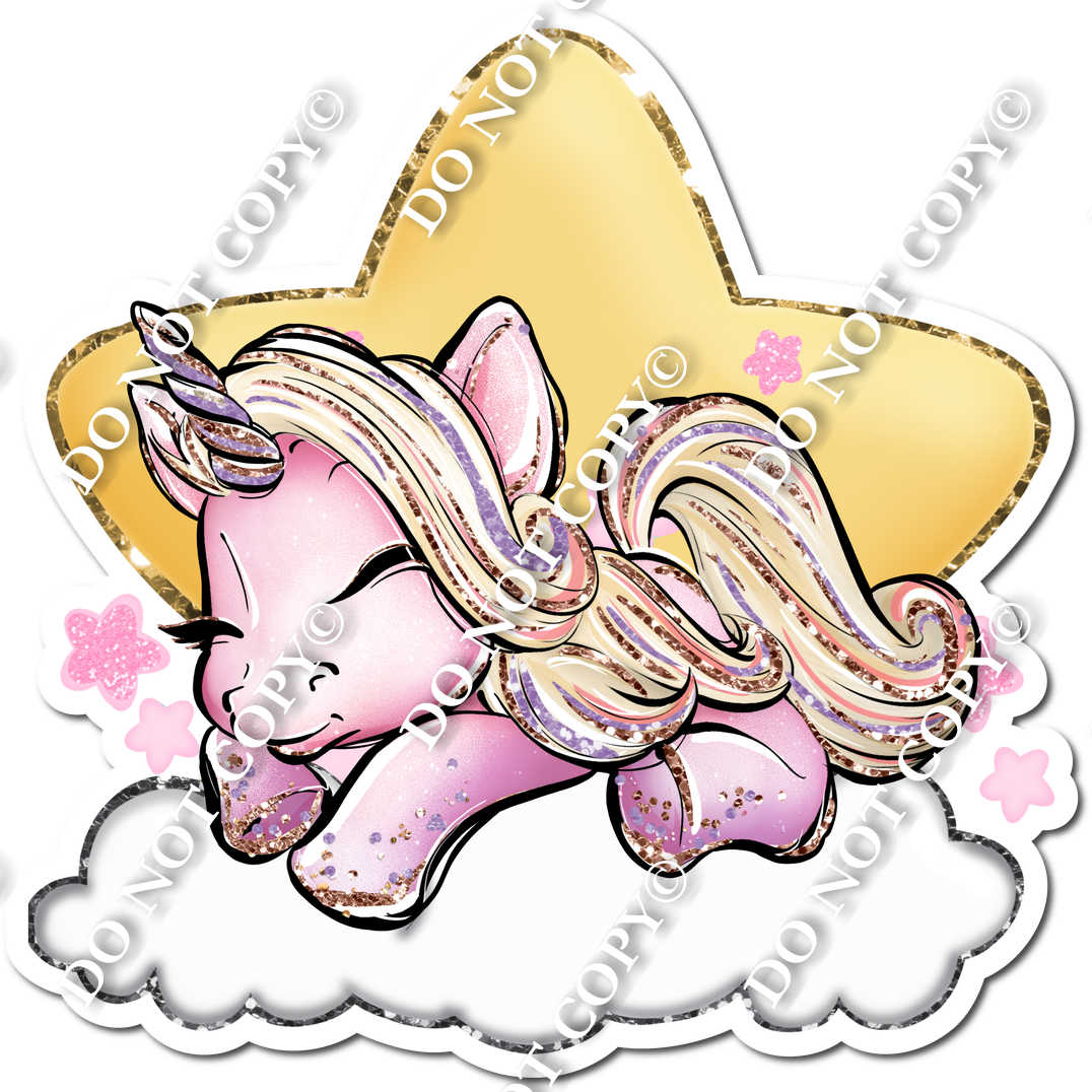 Pink Unicorn Laying Down by Star| Sign Swag USA