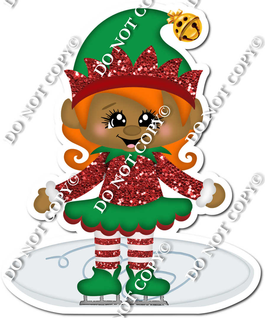 Dark Skin Tone Girl Elf Wearing Red Sparkle Shirt w/ Variant| Sign Swag USA